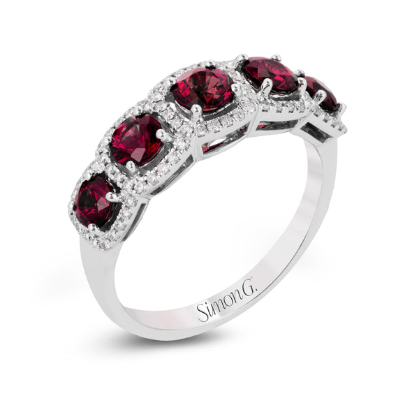 Simon G 18K White Gold Ruby and Diamond Halo Anniversary Band ...